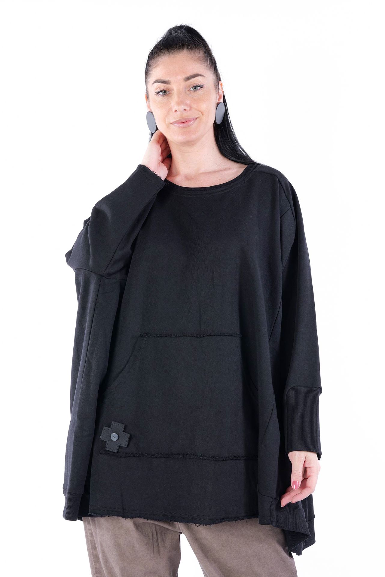 Plü Pluslavie Langer Sweater mit Plus - Schwarz - 2081